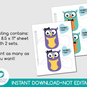 Thanks Owl Gift Card Holder Hugger | Teacher Appreciation Printable ...