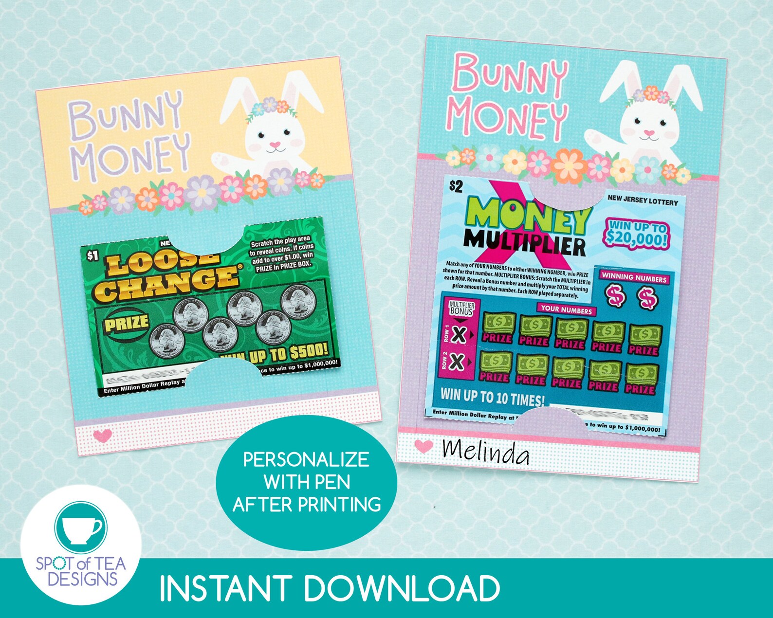 Bunny Money Easter Lottery Ticket Holder Easter Printable - Etsy