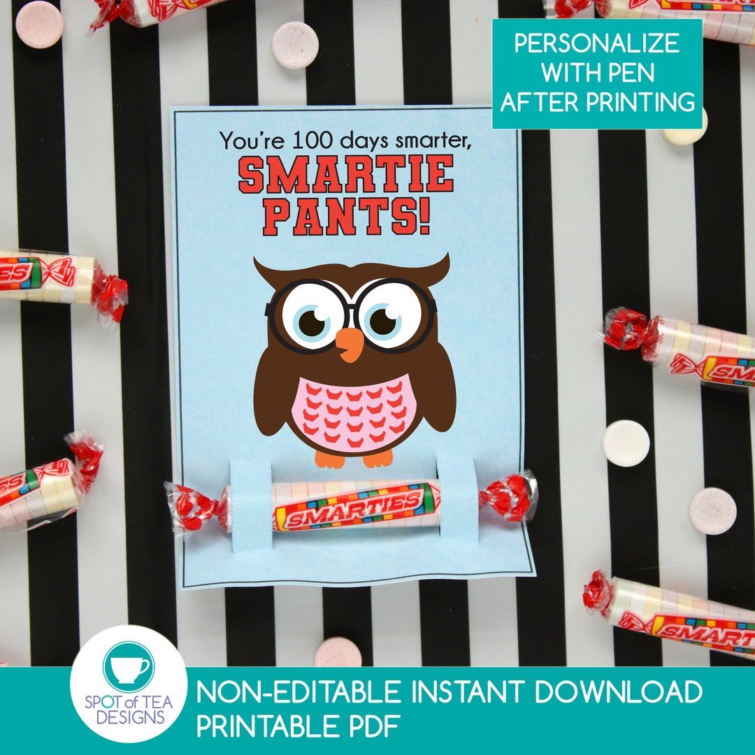 100 Days of School Smartie Pants Owl | 100 Days of School Printable ...