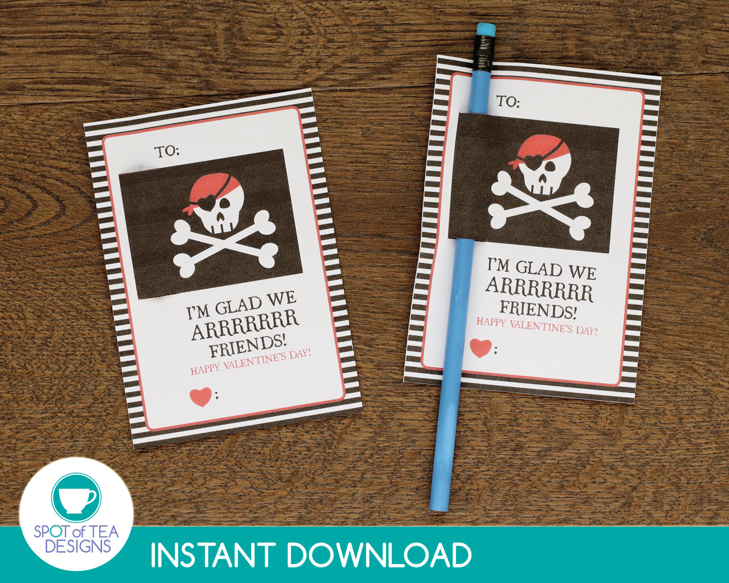Pirate Valentines Pencil Holder Cards Valentines Printables | Etsy