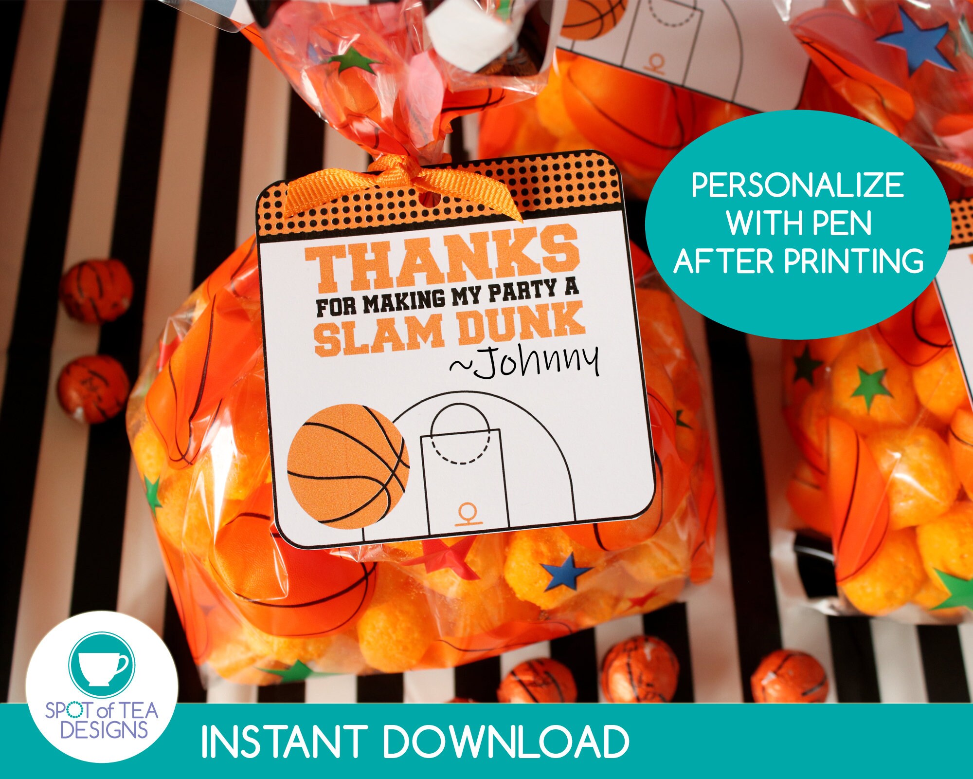 Slam Dunk Basketball Party Favor Tags Basketball Printables | Etsy