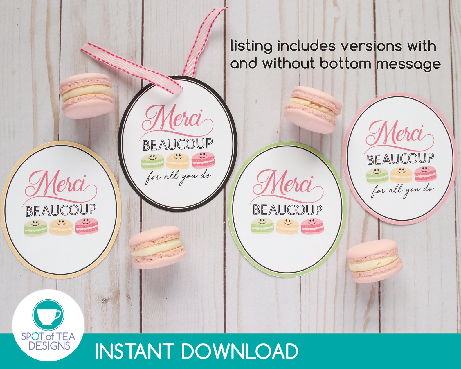 Merci Macarons Thank You Favor Tags Teacher Appreciation - Etsy