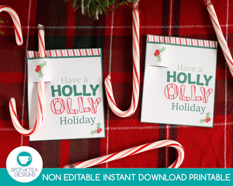 Holly Jolly Holiday Candy Cane Holder Tags Candy Cane Holder - Etsy