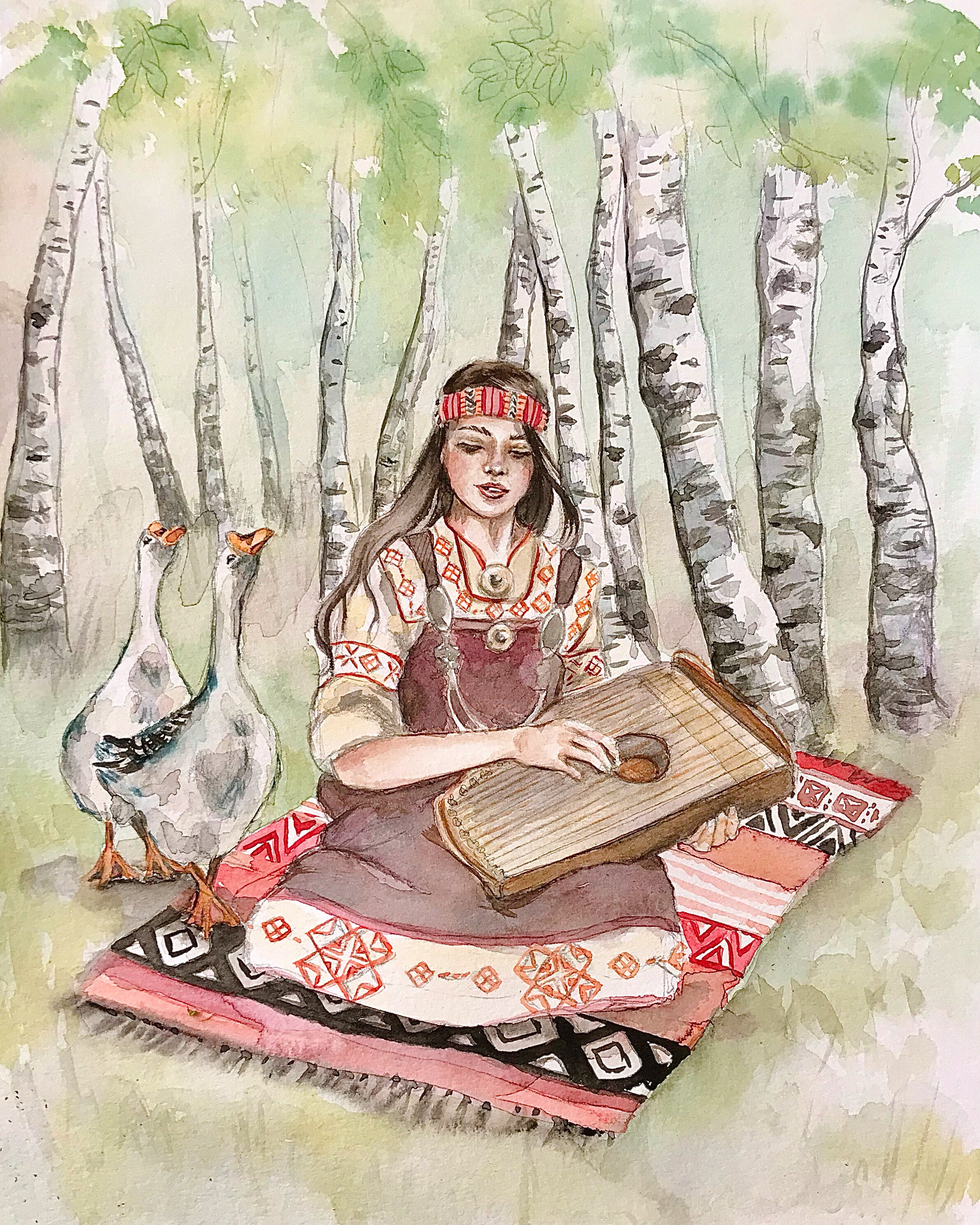 Forest Song Folk Art Print Watercolour Watercolor Painting - Etsy UK