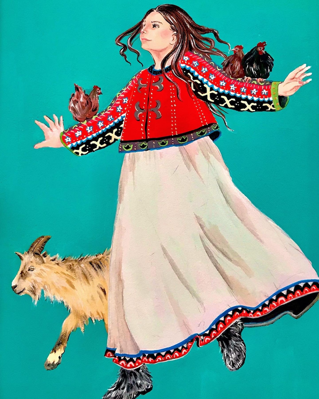 Ballad of Hens , Folktale Folk Art Original Painting Illustration Print ...