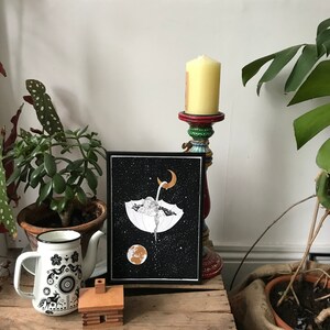 Moon Bathing , Original Black and White Painting Art Ink Illustration ...