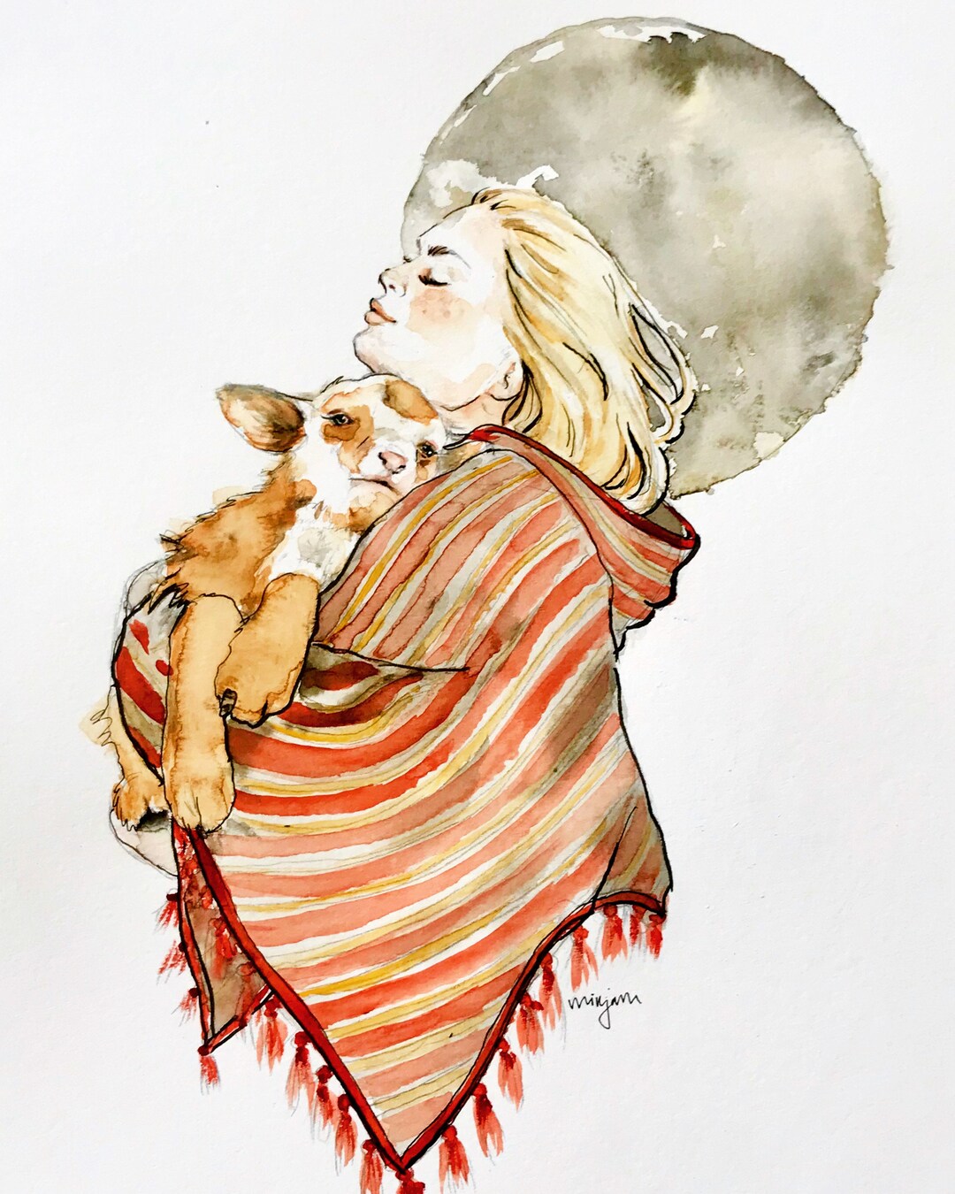 Queen of Goats. Art Print Illustration of a Woman Holding a Baby Goat ...