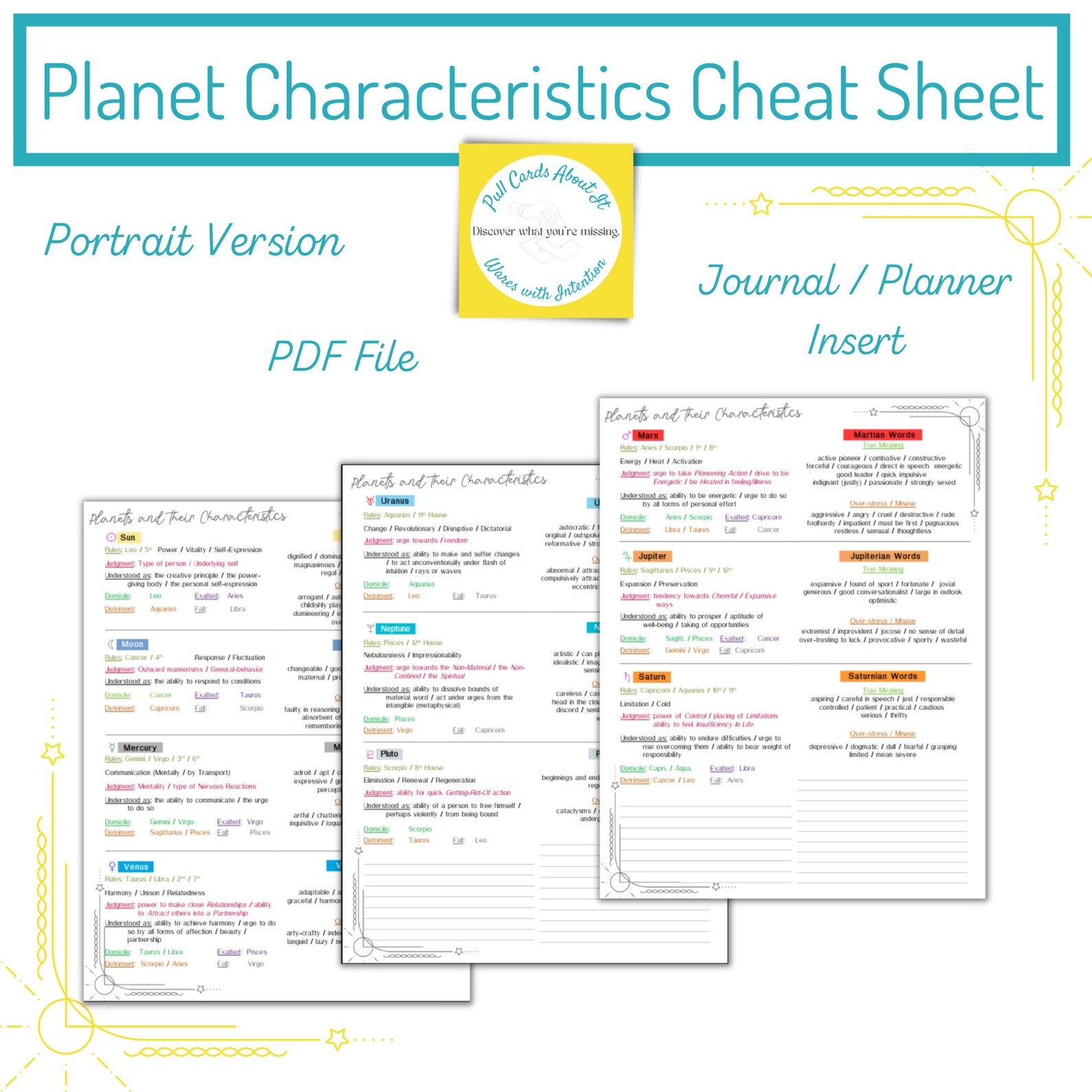 Astrology Cheat Sheet BUNDLE Planets Houses Signs - Etsy