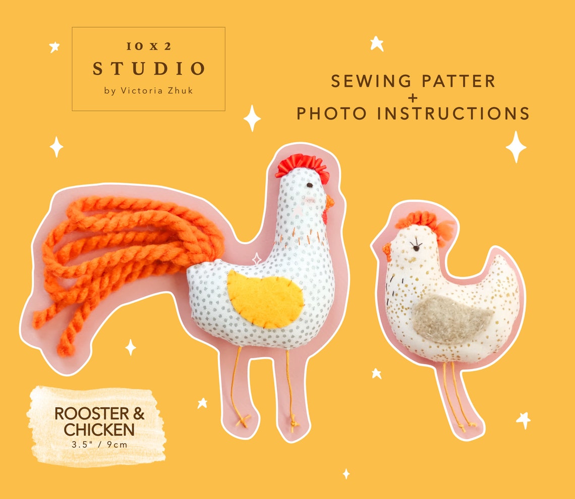 Rooster and Chicken Sewing Pattern 3.5" (9cm) Tall - Etsy
