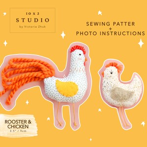 Rooster and Chicken Sewing Pattern 3.5" (9cm) Tall - Etsy