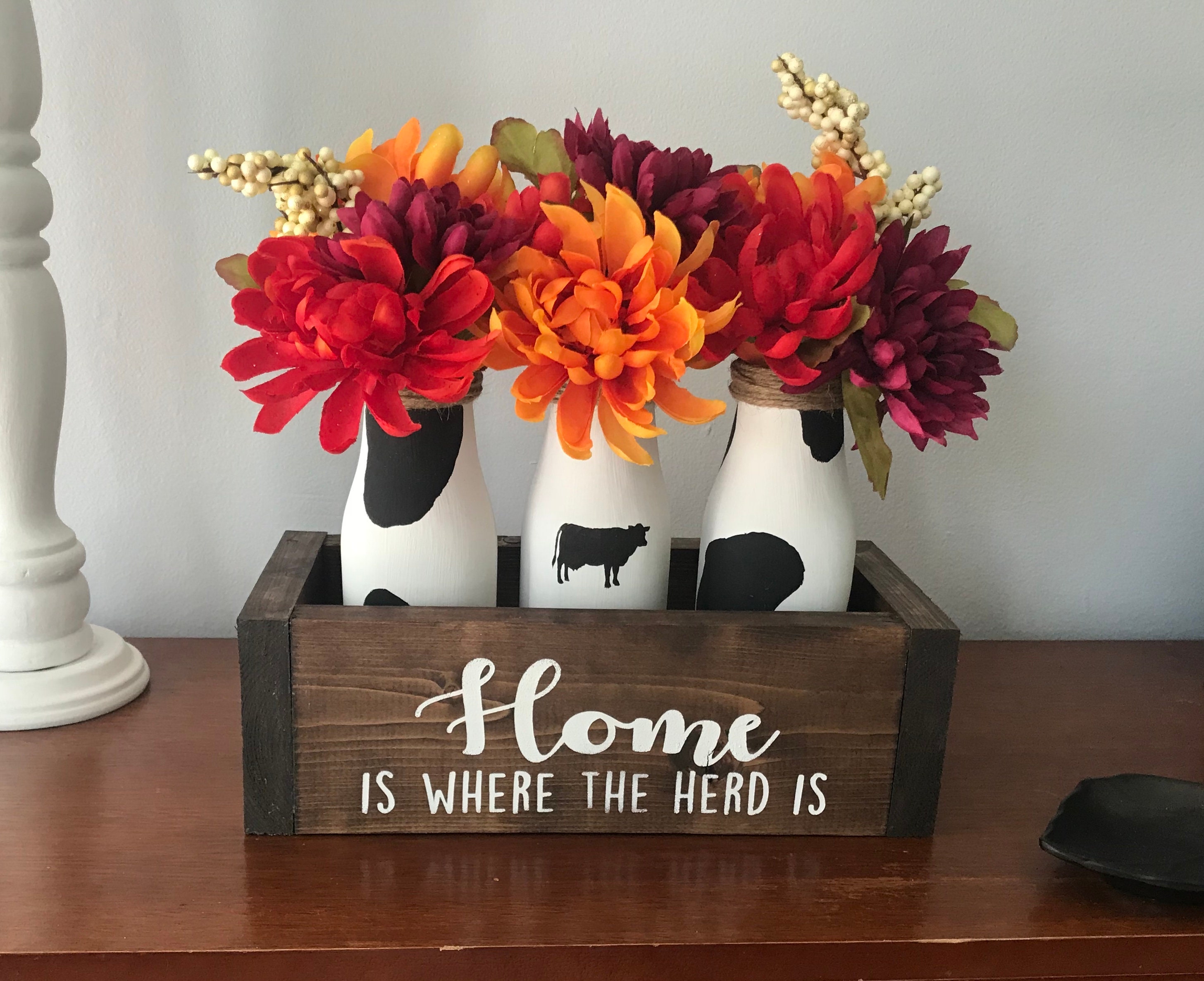 Cow Centerpiece, Milk Bottle Centerpiece, Wood Box Glass Jar ...