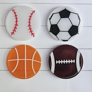 Set of 4 Sport Themed Resin Coasters Baseball Basketball Football ...