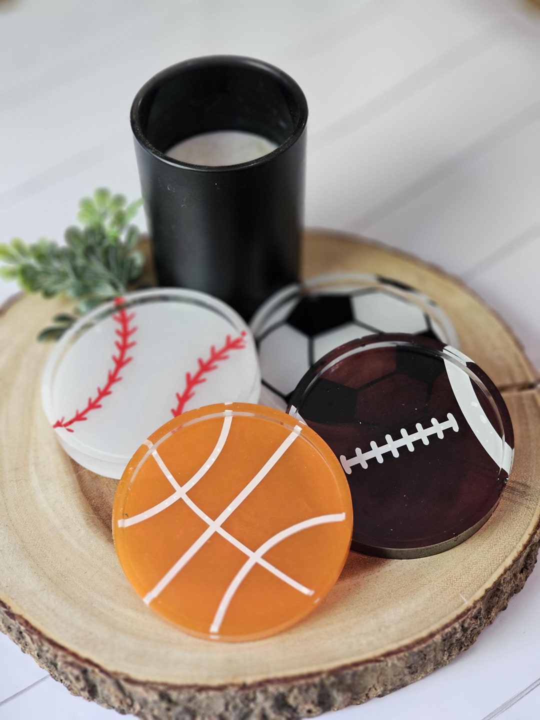 Set of 4 Sport Themed Resin Coasters Baseball Basketball Football ...