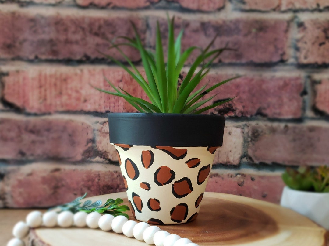 Leopard Print Terra Cotta Pot; Flower Pot and Saucer; Leopard Print ...
