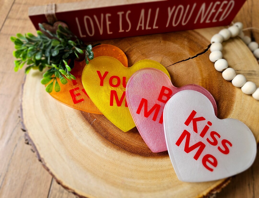 Set of 4 Resin Conversation Heart Coasters; Valentine's Day Decor - Etsy