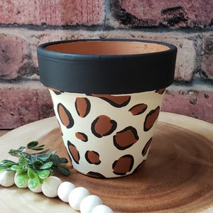 Leopard Print Terra Cotta Pot; Flower Pot and Saucer; Leopard Print ...