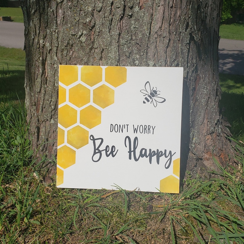 Don't Worry Bee Happy Sign Wood Sign Bee Decor | Etsy
