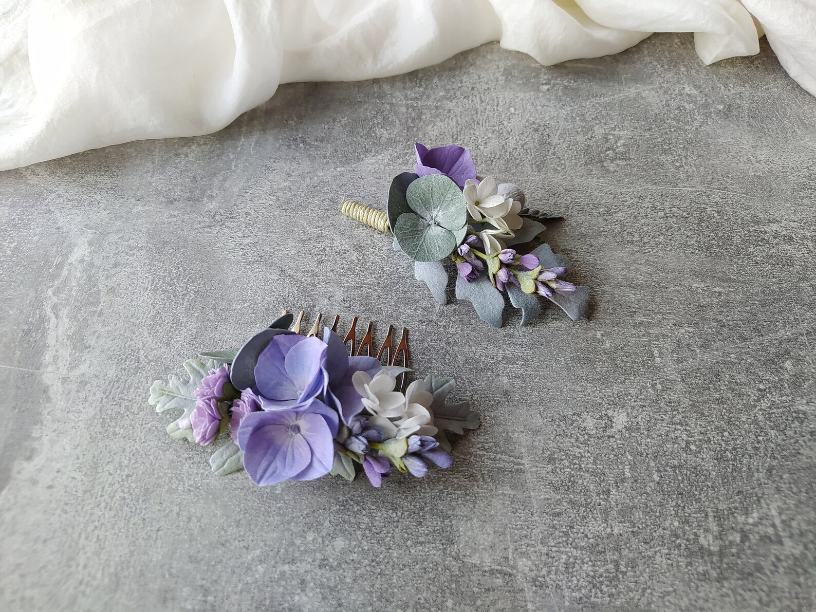Lilac Hair Comb Groom Brooch Boutonniere Eucalyptus Lavender | Etsy