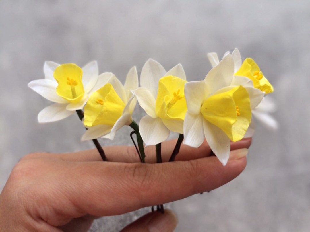 Daffodil Flower Hair Pins White Daffodil Hair Piece - Etsy