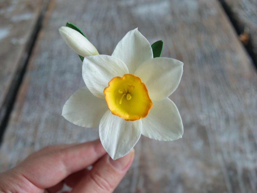 Daffodil Bridal Hair Pin White Daffodil Wedding Hair Pin Floral Hair ...