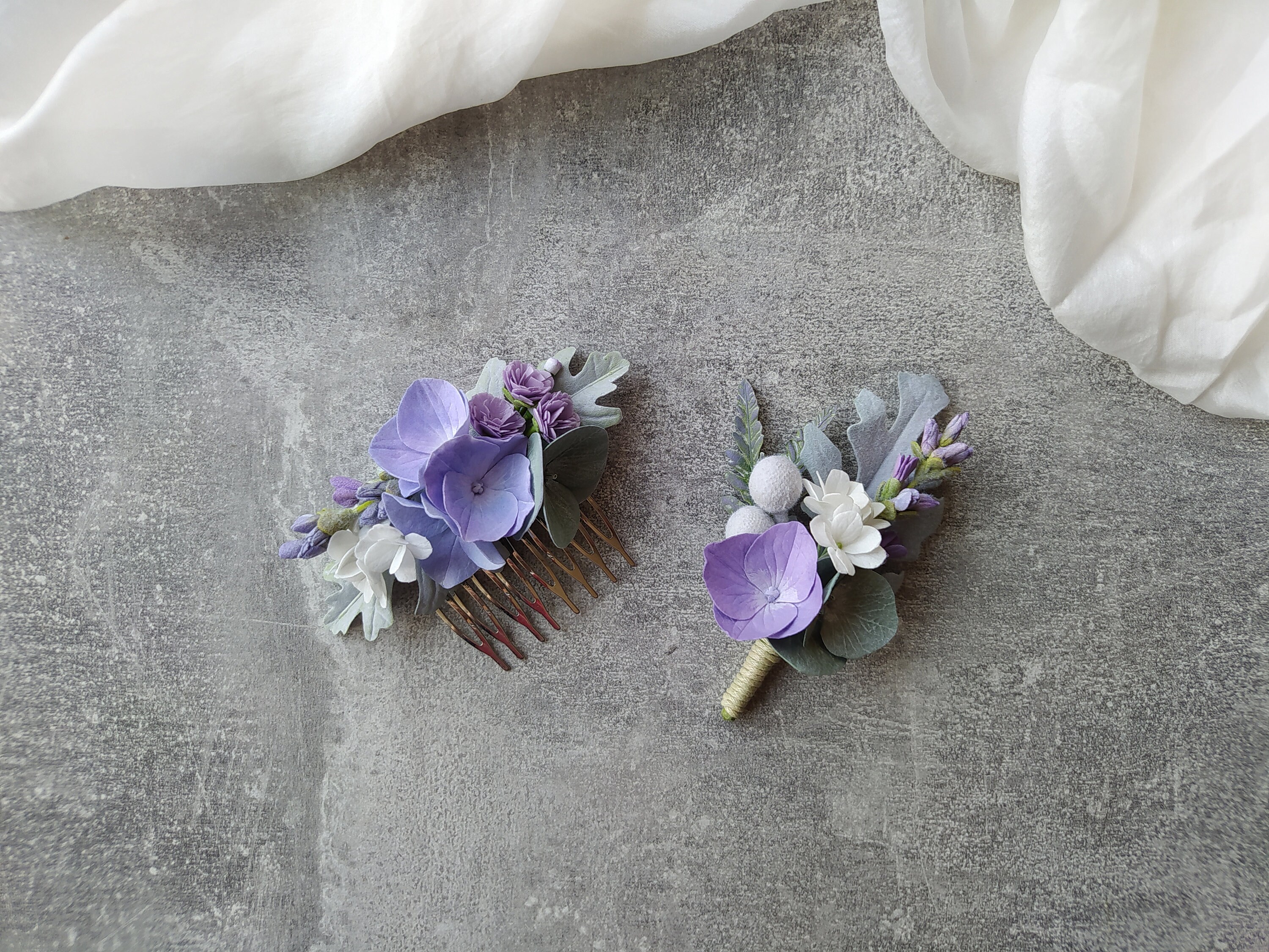 Lilac Hair Comb Groom Brooch Boutonniere Eucalyptus Lavender | Etsy