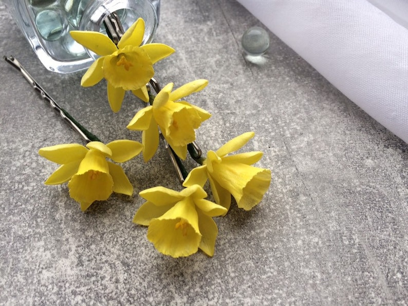 Daffodil Hair Pins Yellow Flower Hair Piece | Etsy