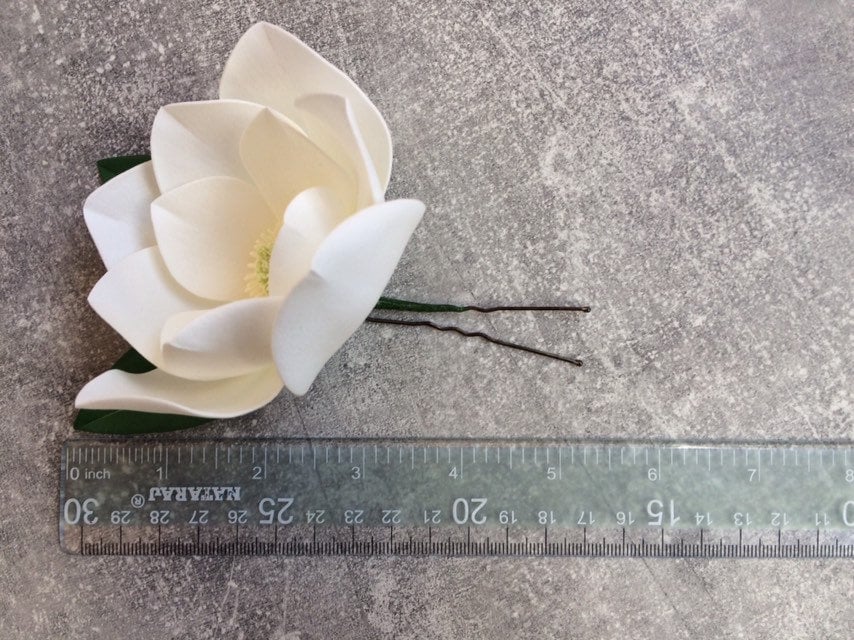 White large magnolia hair pin Magnolia hair piece Wedding | Etsy