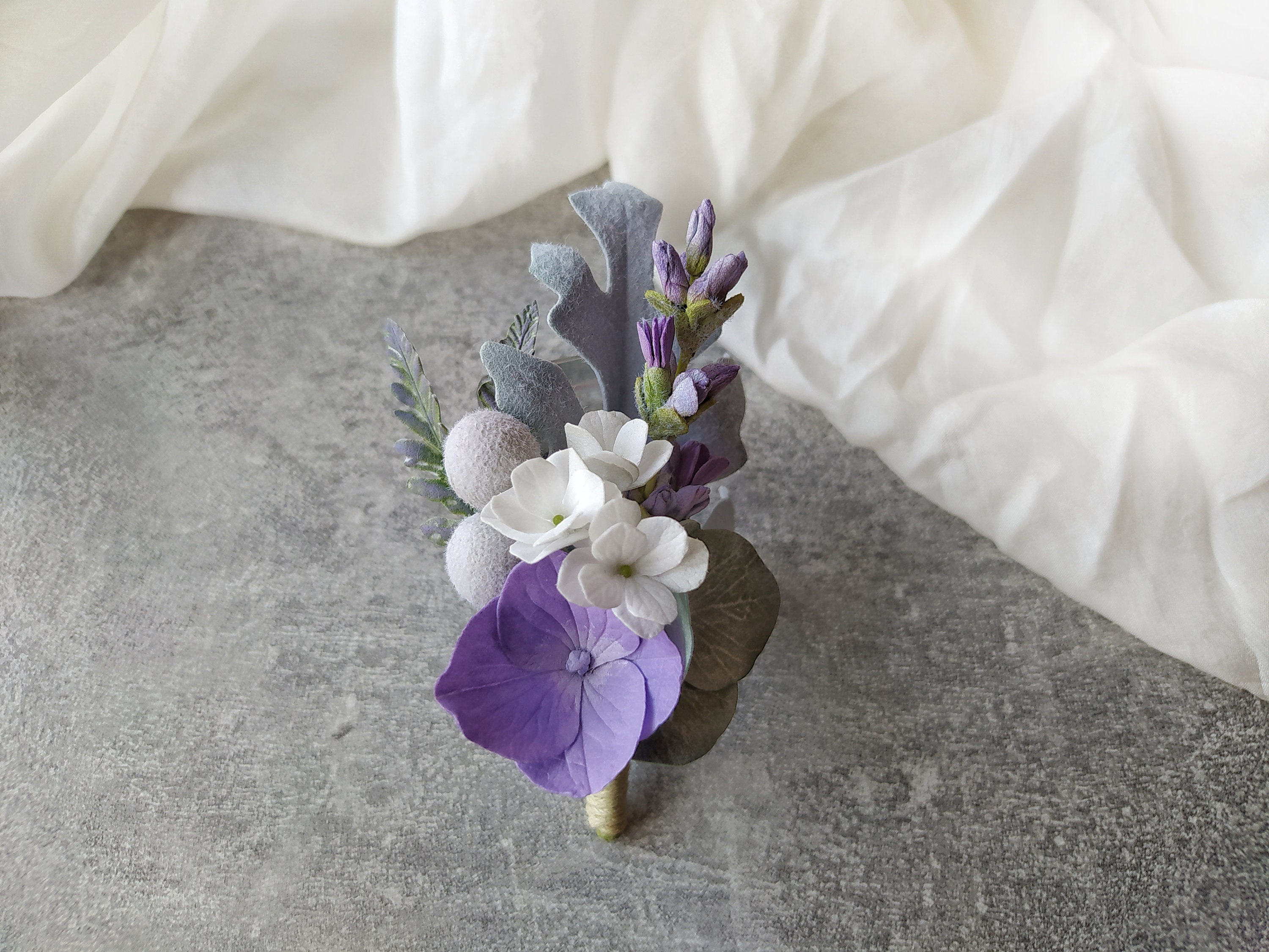 Lilac Hair Comb Groom Brooch Boutonniere Eucalyptus Lavender | Etsy