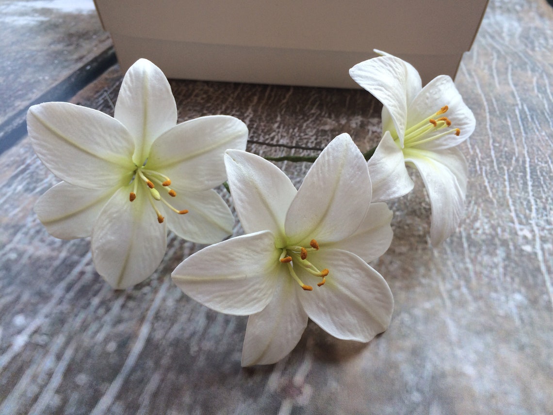 White lily hair pins set Lily hair flower Mini flower Hair | Etsy