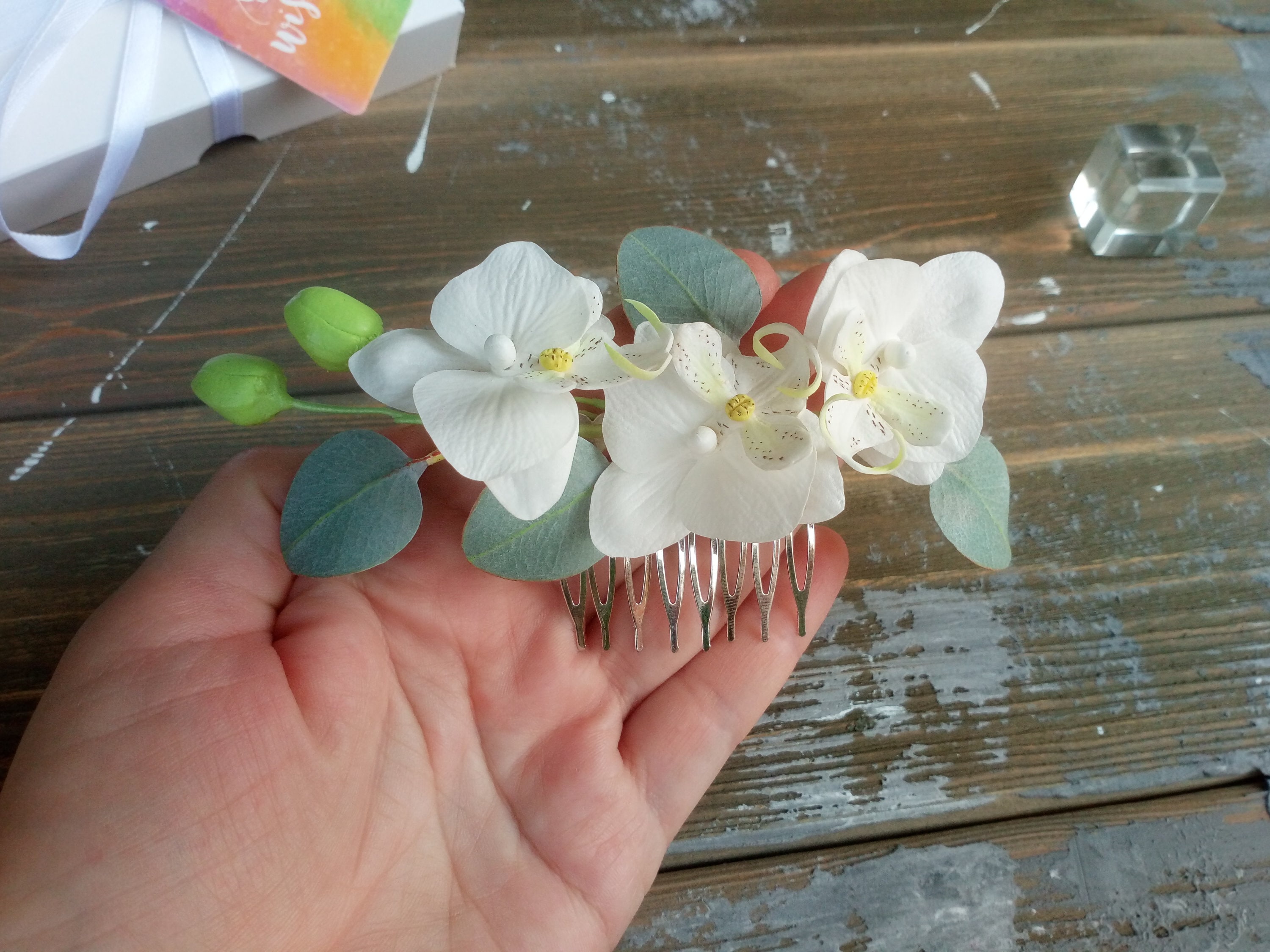 Orchid hair comb White orchid hair flower Orchid hair piece | Etsy