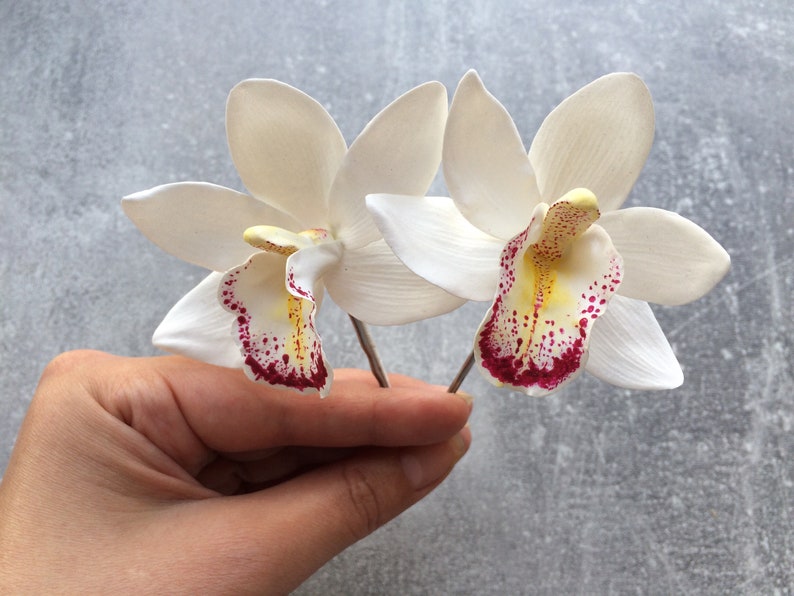 Orchid hair pin White orchid flowers booby pins Beach wedding | Etsy