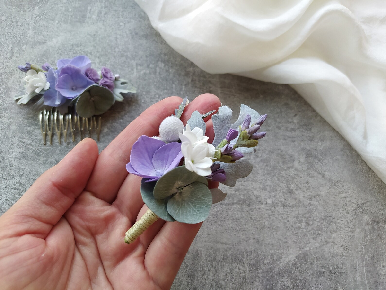 Lilac Hair Comb Groom Brooch Boutonniere Eucalyptus Lavender | Etsy