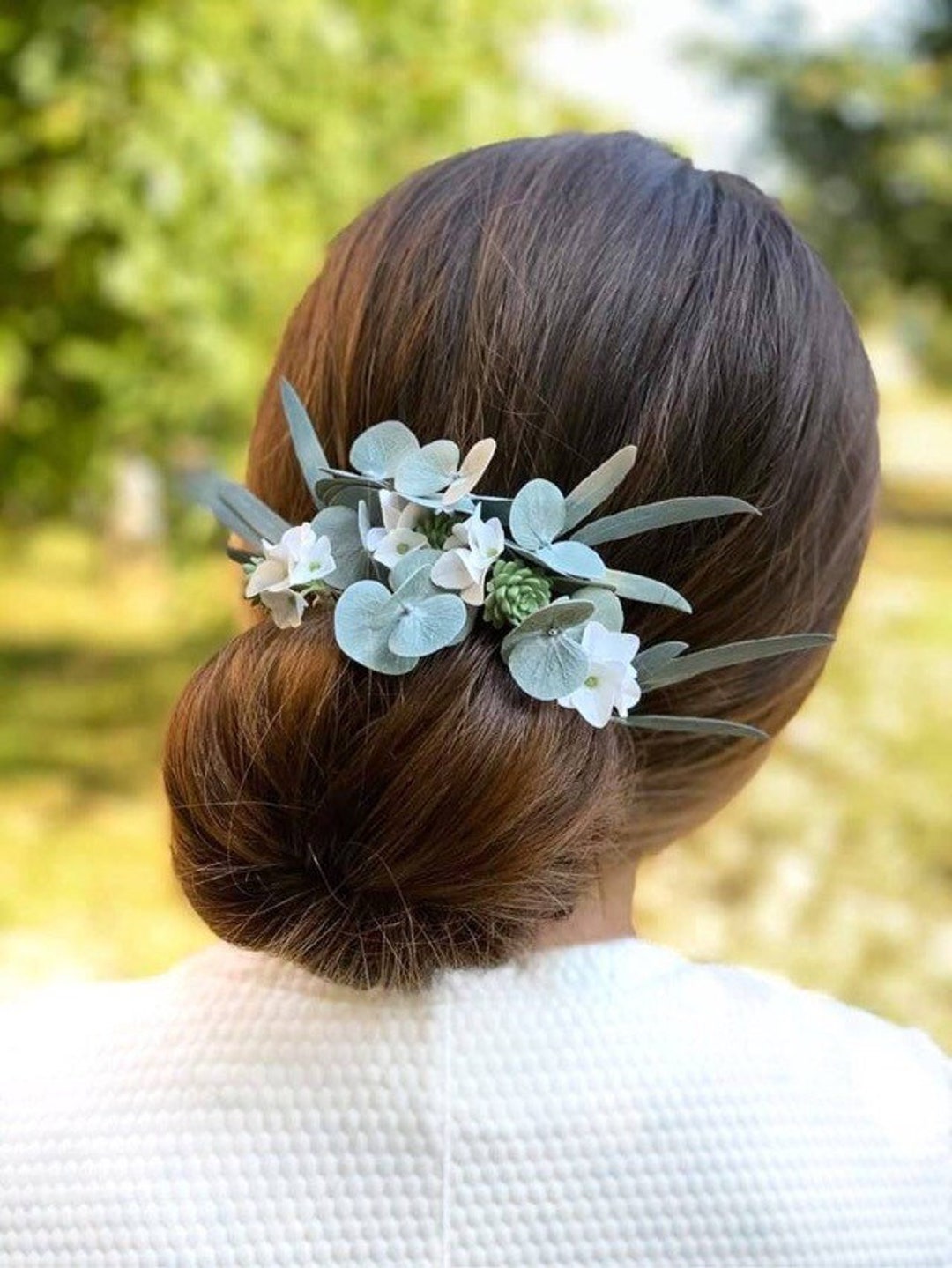 Eucalyptus White Hydrangea Succulent Wedding Hair Pins Greenery ...