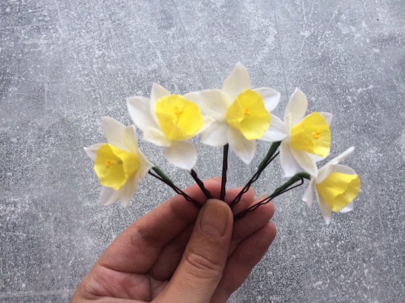 Daffodil Flower Hair Pins White Daffodil Hair Piece - Etsy