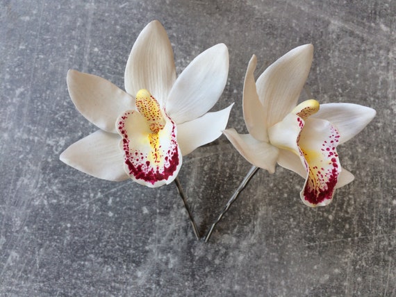 Orchid hair pin White orchid flowers booby pins Beach wedding | Etsy