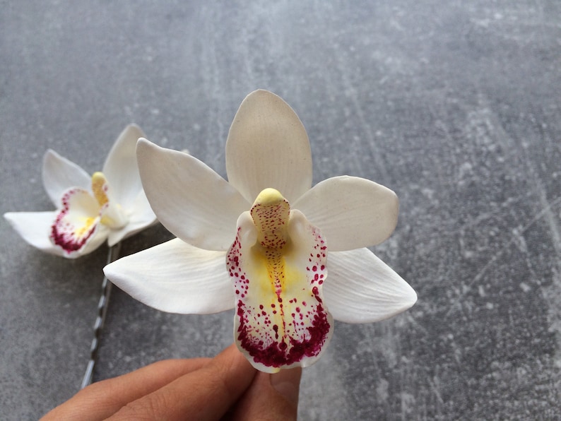 Orchid Hair Pin White Orchid Flowers Booby Pins Beach Wedding Hair ...