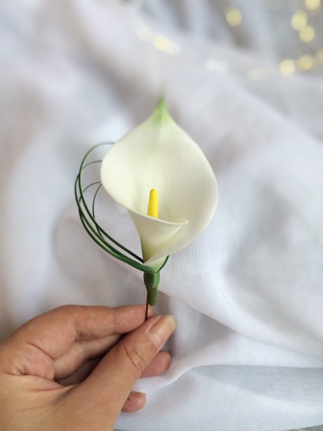 Calla Lily Boutonniere Wedding Groom Groomsmen Lapel Pin Bestman Flower ...