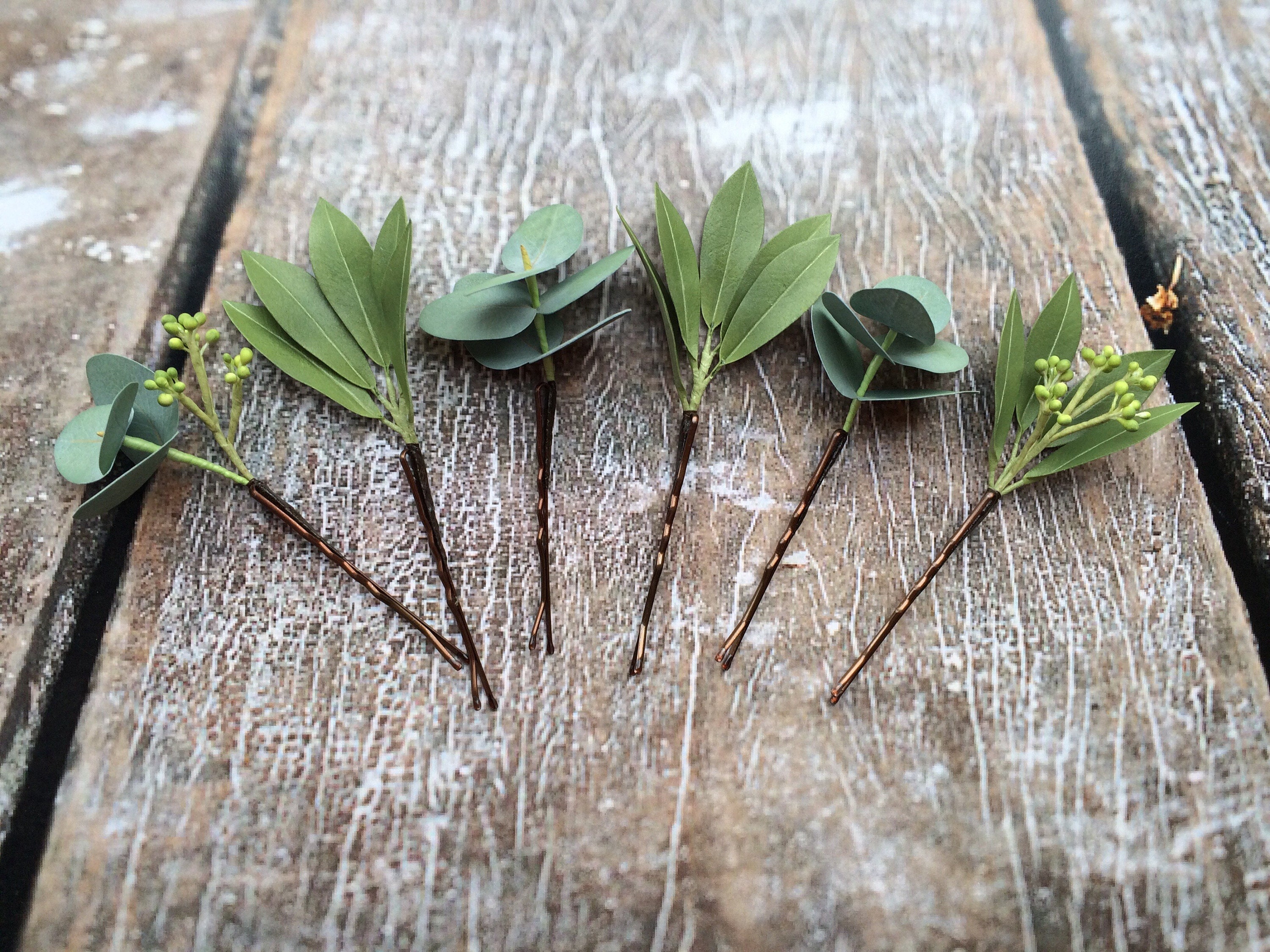 Eucalyptus Green Olive Bobby Pins Greenery Hair Piece Bridal - Etsy