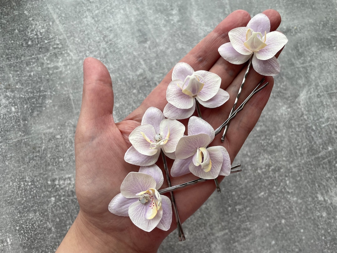 Orchid Hair Pins: Bridal Ivory Lilac Flower Clips - Etsy