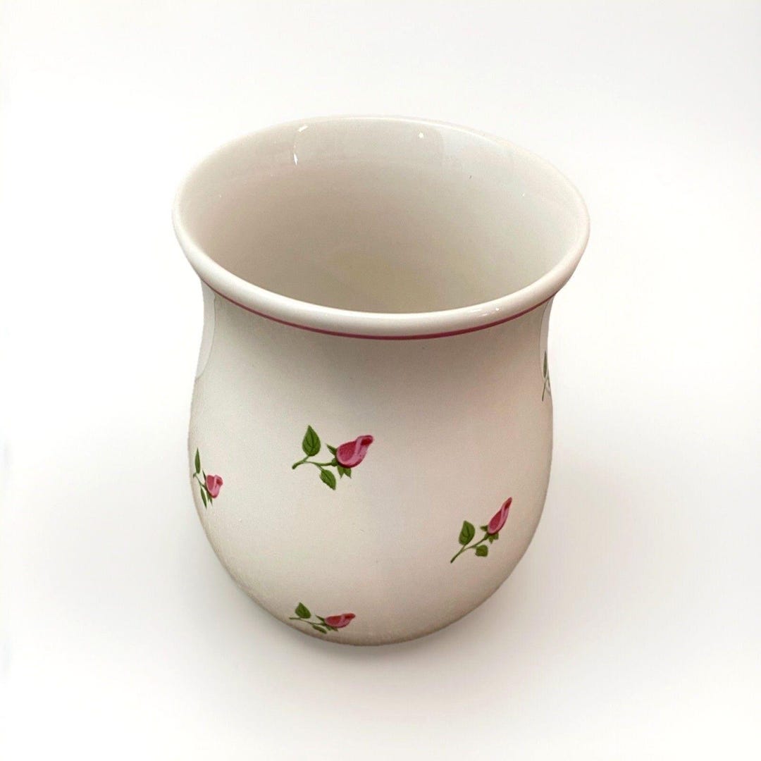 Vintage Teleflora Gift Floral Vase Rose Pattern White Ceramic Pink 5 ...
