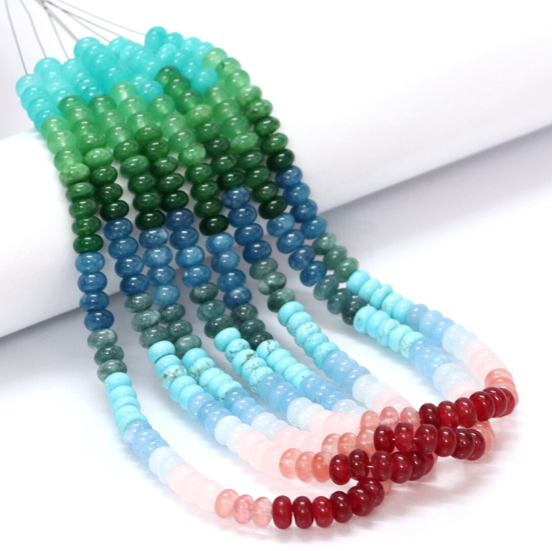8mm Blue Green Pink Shaded Color Quartz Smooth Rondelle Beads, 15 ...