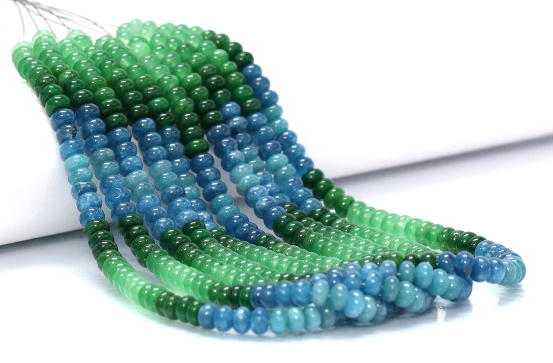 8mm Blue Green Shaded Color Quartz Smooth Rondelle Beads, 15 Inch Blue ...