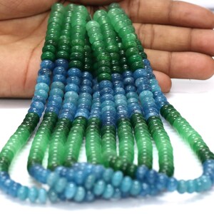8mm Blue Green Shaded Color Quartz Smooth Rondelle Beads, 15 Inch Blue ...