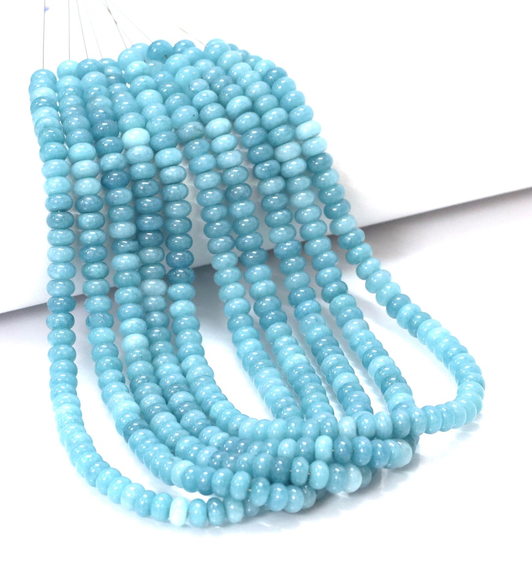8mm Cyan Blue Color Quartz Smooth Rondelle Beads, 15inch Cyan Blue ...