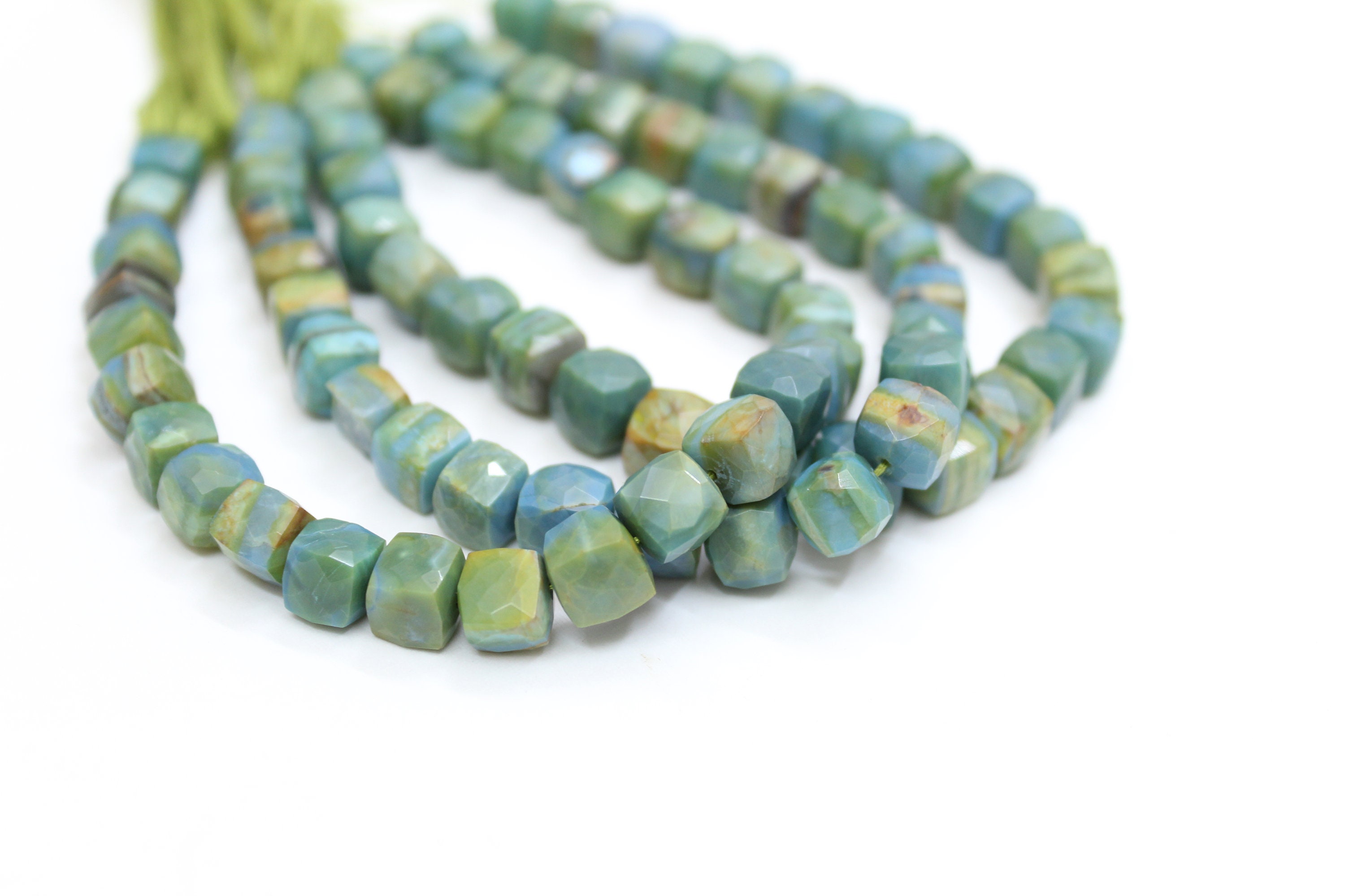 16/8' inch Teal Blue Opal Cube Beads Opal Faceted | Etsy