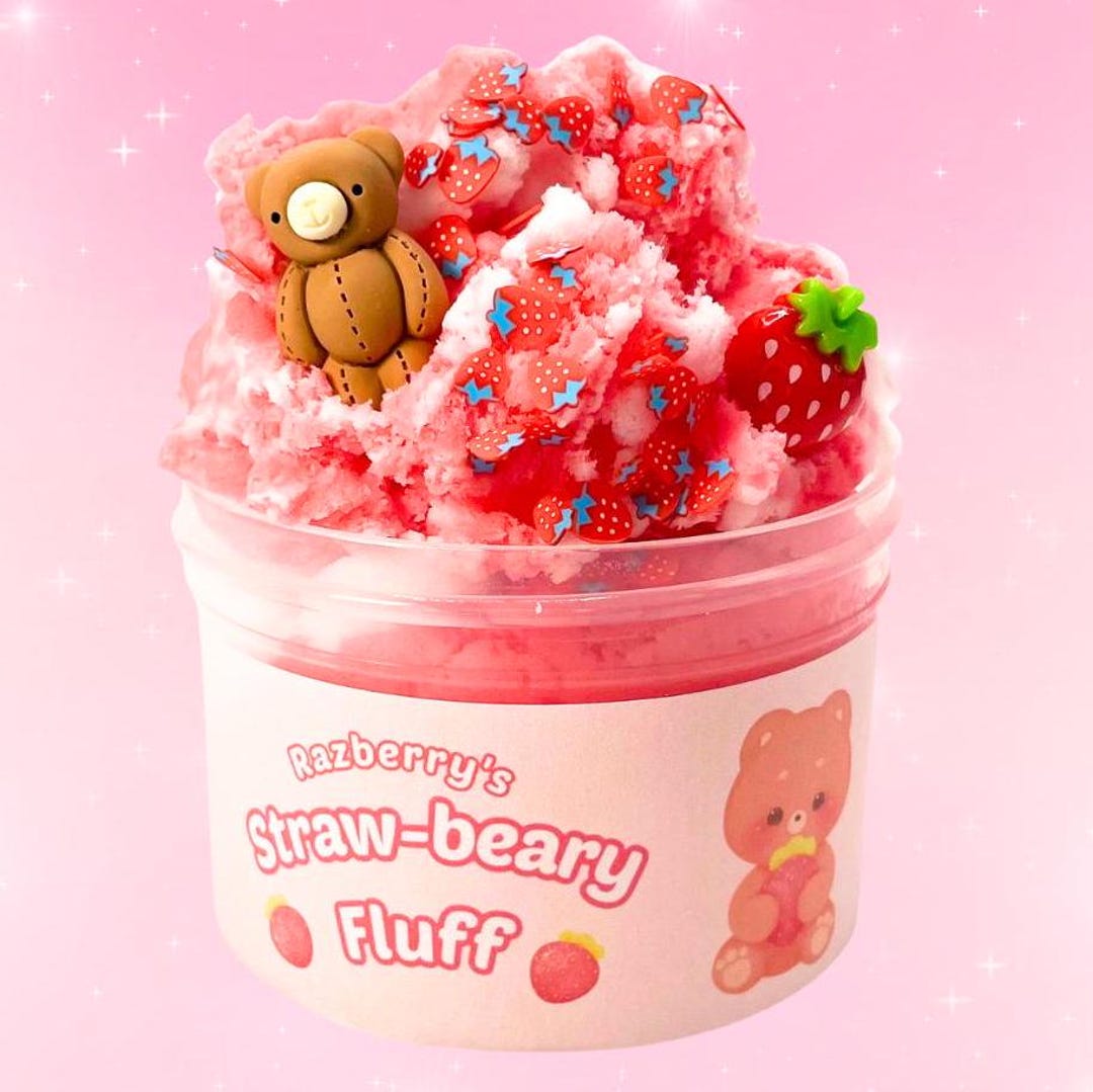 Strawberry Cloud Slime: Two-tone Fluff With Bear Charm - Etsy