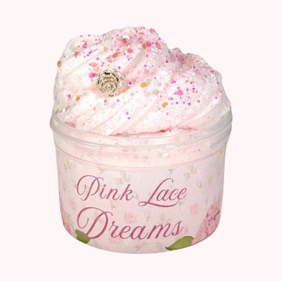 Pink Cloud Cream Slime: Almond Macaron Scent, Rose Charm - Etsy