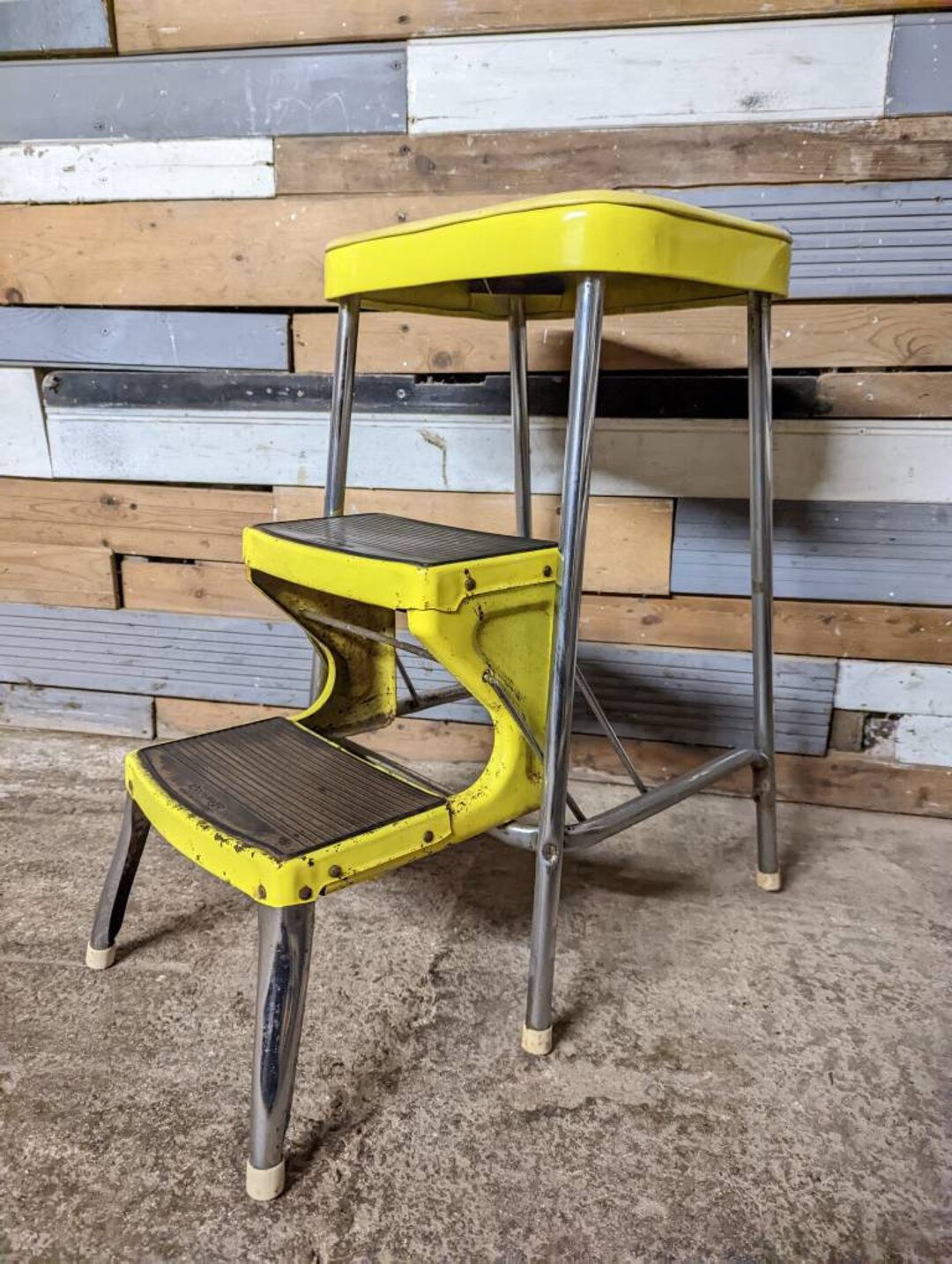 Retro Vintage Yellow Mid Century Industrial Step Ladder / Stool Free UK ...