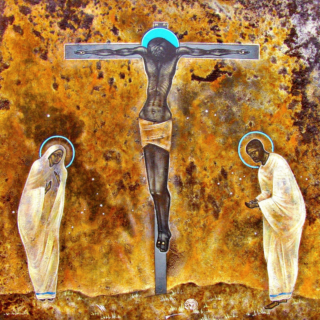 Crucifixion, Original Giclee Full Colour Print on Natural Canvas and Stretcher of Modern Icon ...