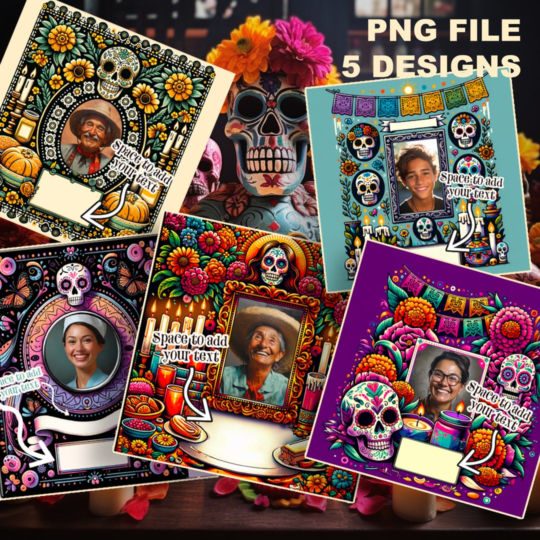 Tall Cylinder Candle Labels Dia De Los Muertos Day of the Dead PNG ...